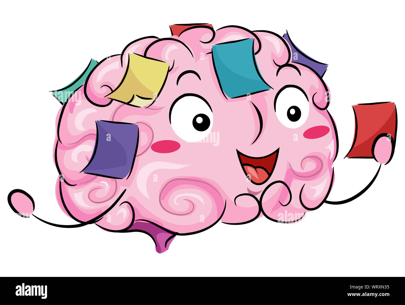 Illustration of a Brain Mascot Holding and Sticking Notes and Reminders ...