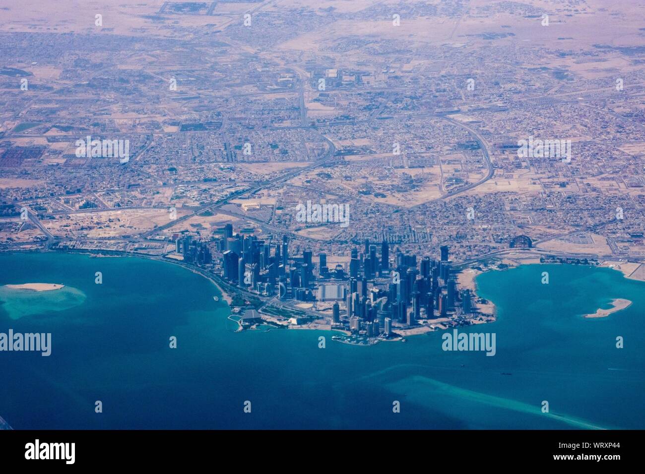 Aerial View Of City On Shore Stock Photo - Alamy
