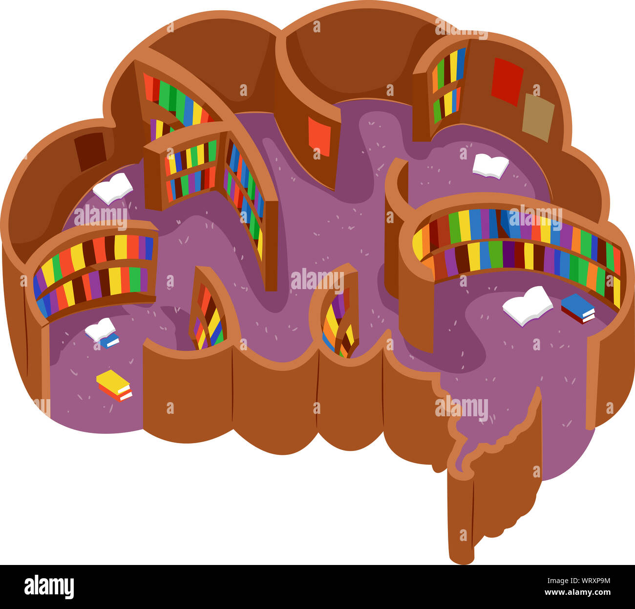 Illustration of a Library Full of Books Shaped as a Brain Maze Stock ...