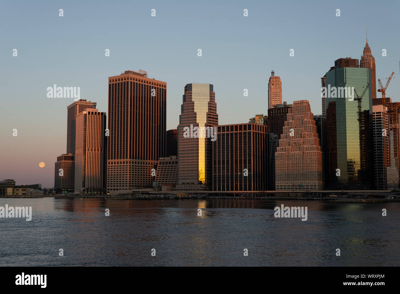 View of downtown Manhattan, the Moon, and the East River from Brooklyn ...