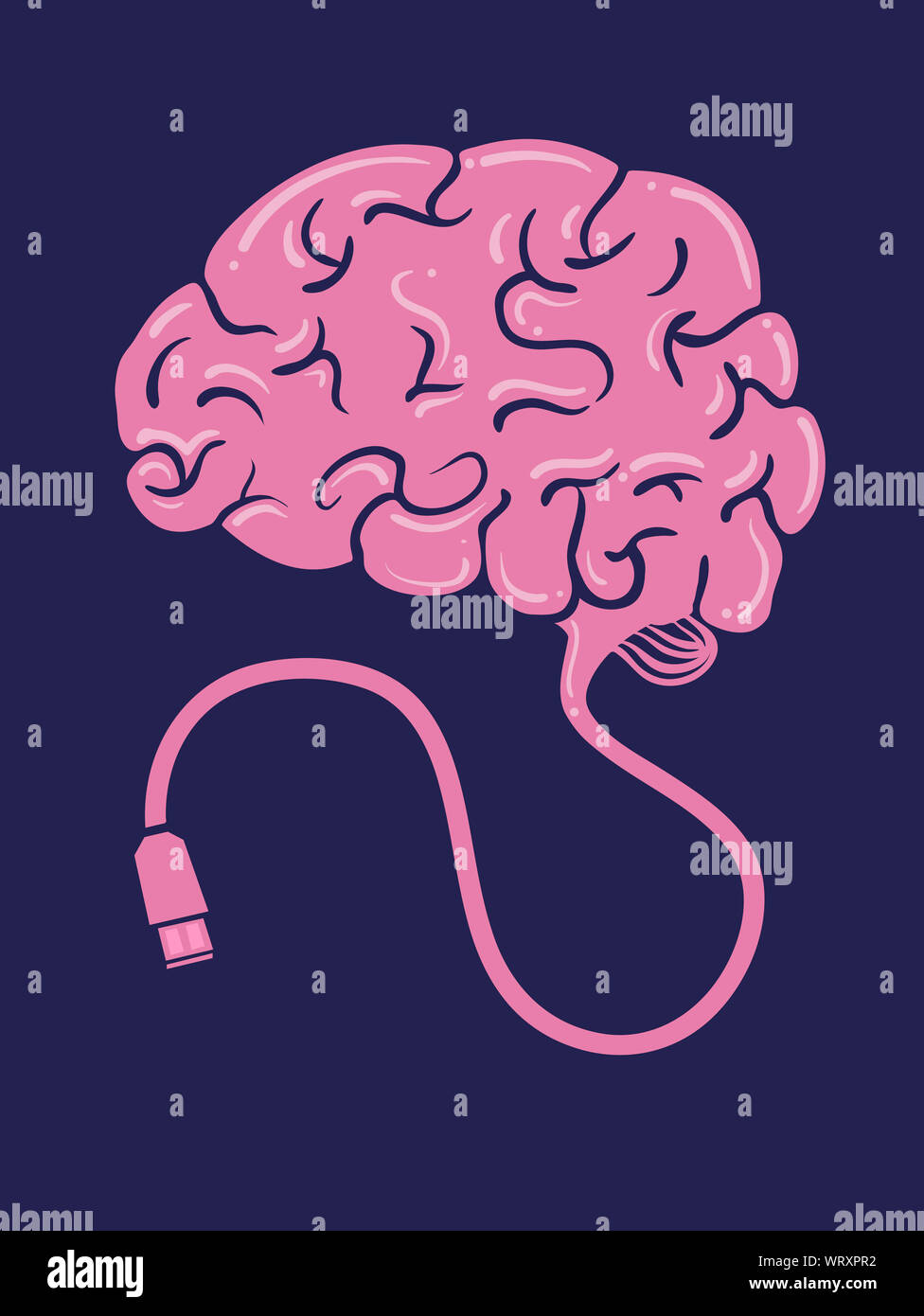 Illustration of a Brain with Wire Connected to a USB Cable Stock Photo ...