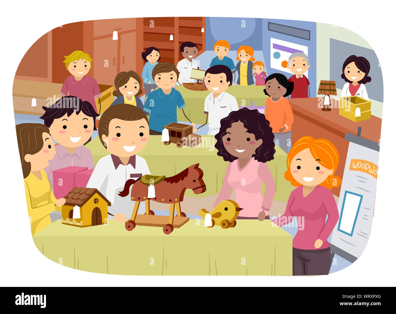 Illustration of Stickman Group of Men and Women in a Woodworking Fair ...