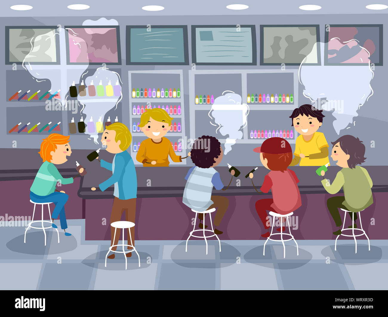 Illustration of Stickman Guys Smoking Inside an Electric Cigarette Shop ...