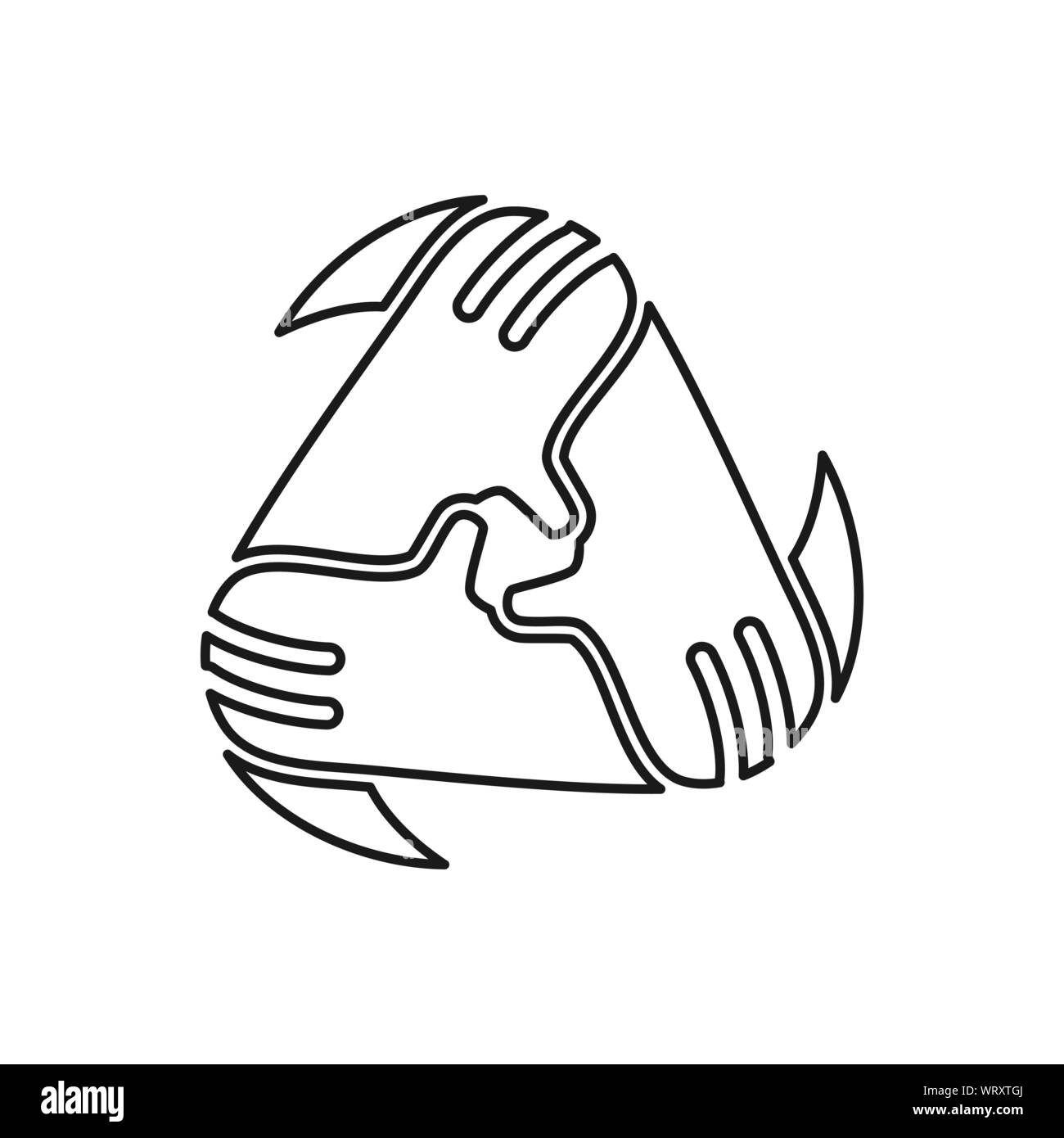 Triangle hand Commitment Teamwork Together Outline Logo Stock Vector ...