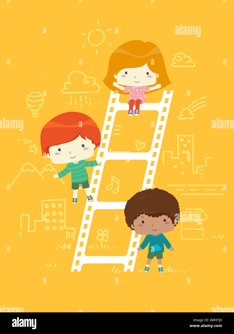 Illustration of Kids Standing with a Ladder Made from Film for Movies ...