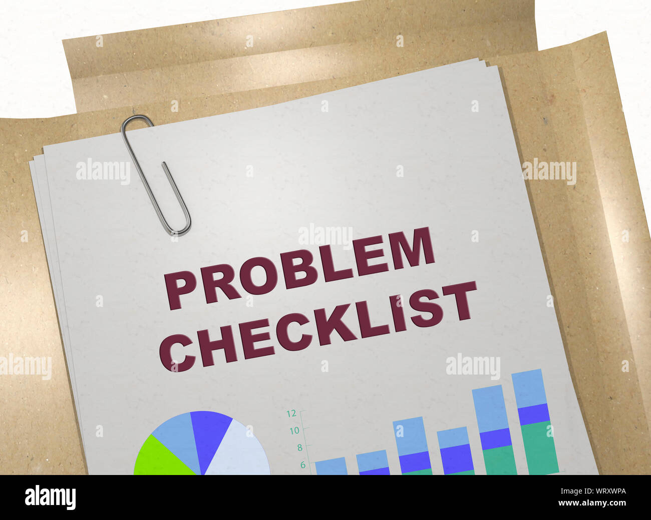 3D illustration of PROBLEM CHECKLIST title on business document Stock ...
