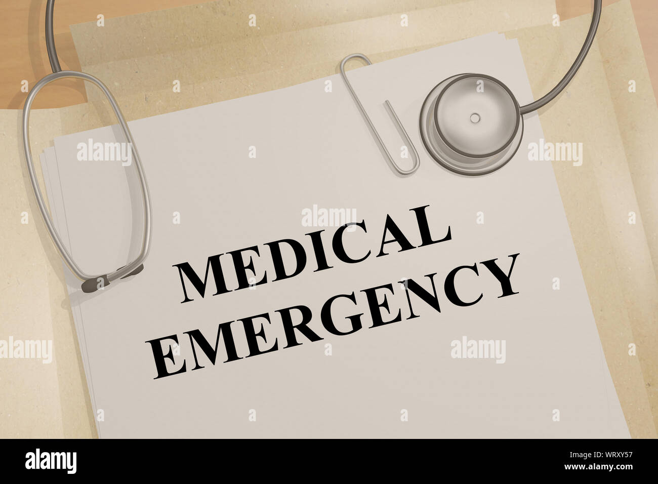3D illustration of MEDICAL EMERGENCY title on a medical document Stock ...