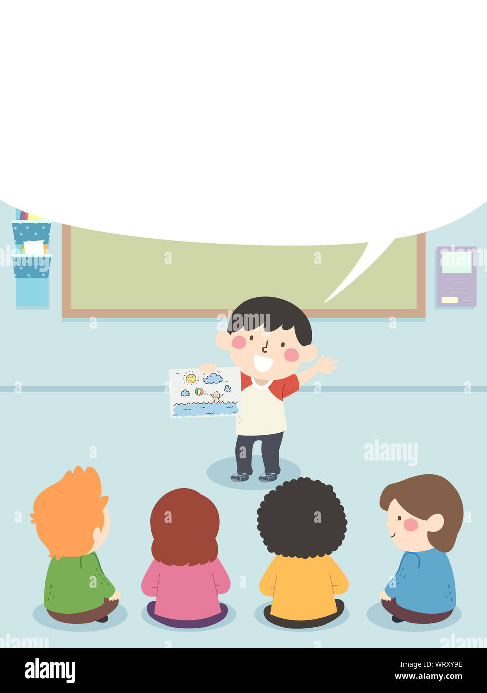 Illustration of Kids Students with a Kid Boy Telling a Story From His ...