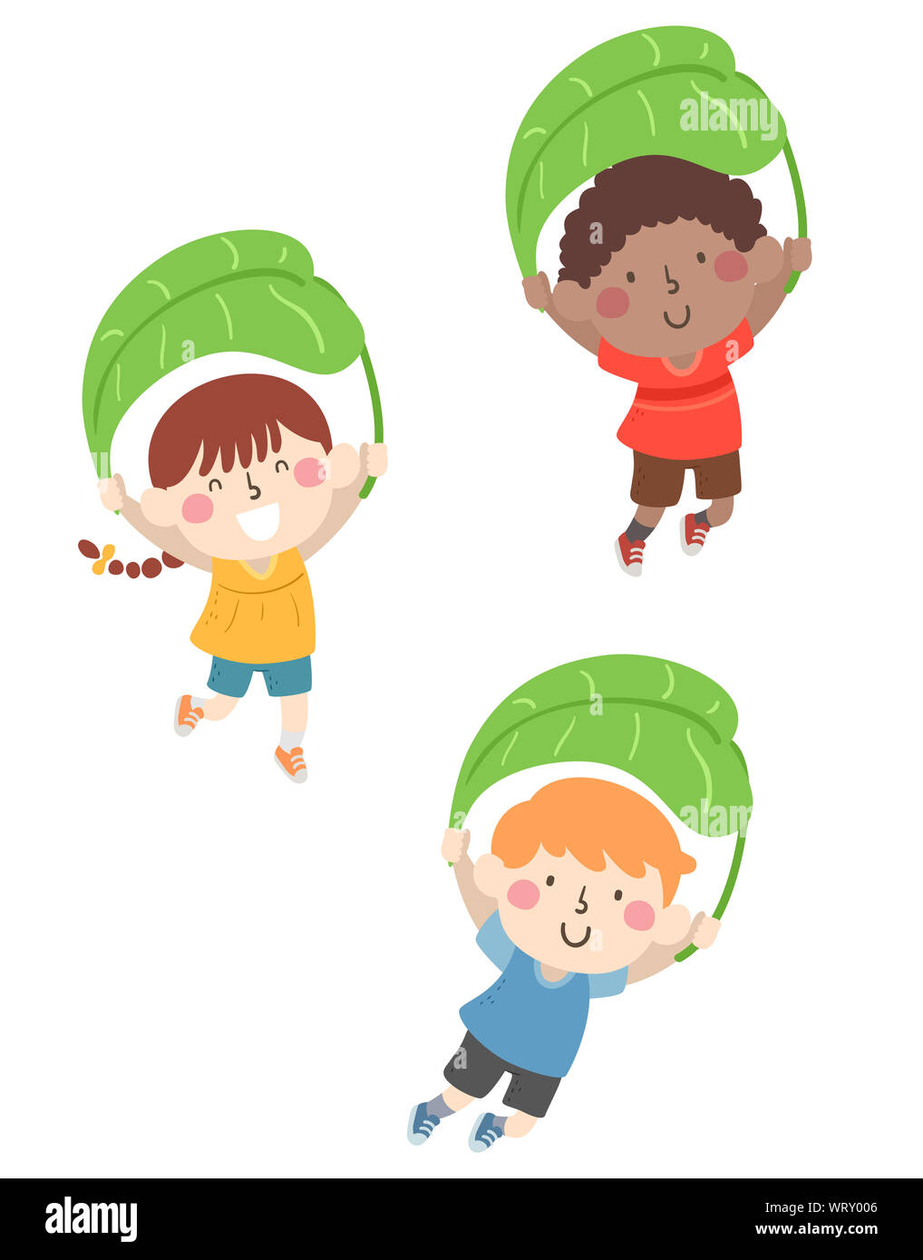 Illustration of Kids Jumping and Falling Down Holding a Make Shift Leaf ...