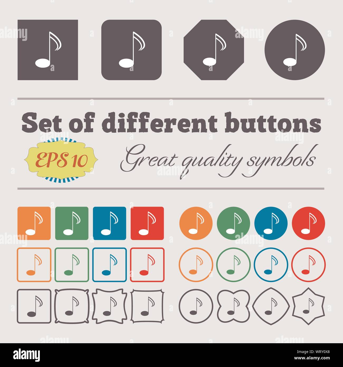 Music note sign icon. Musical symbol. Big set of colorful, diverse ...