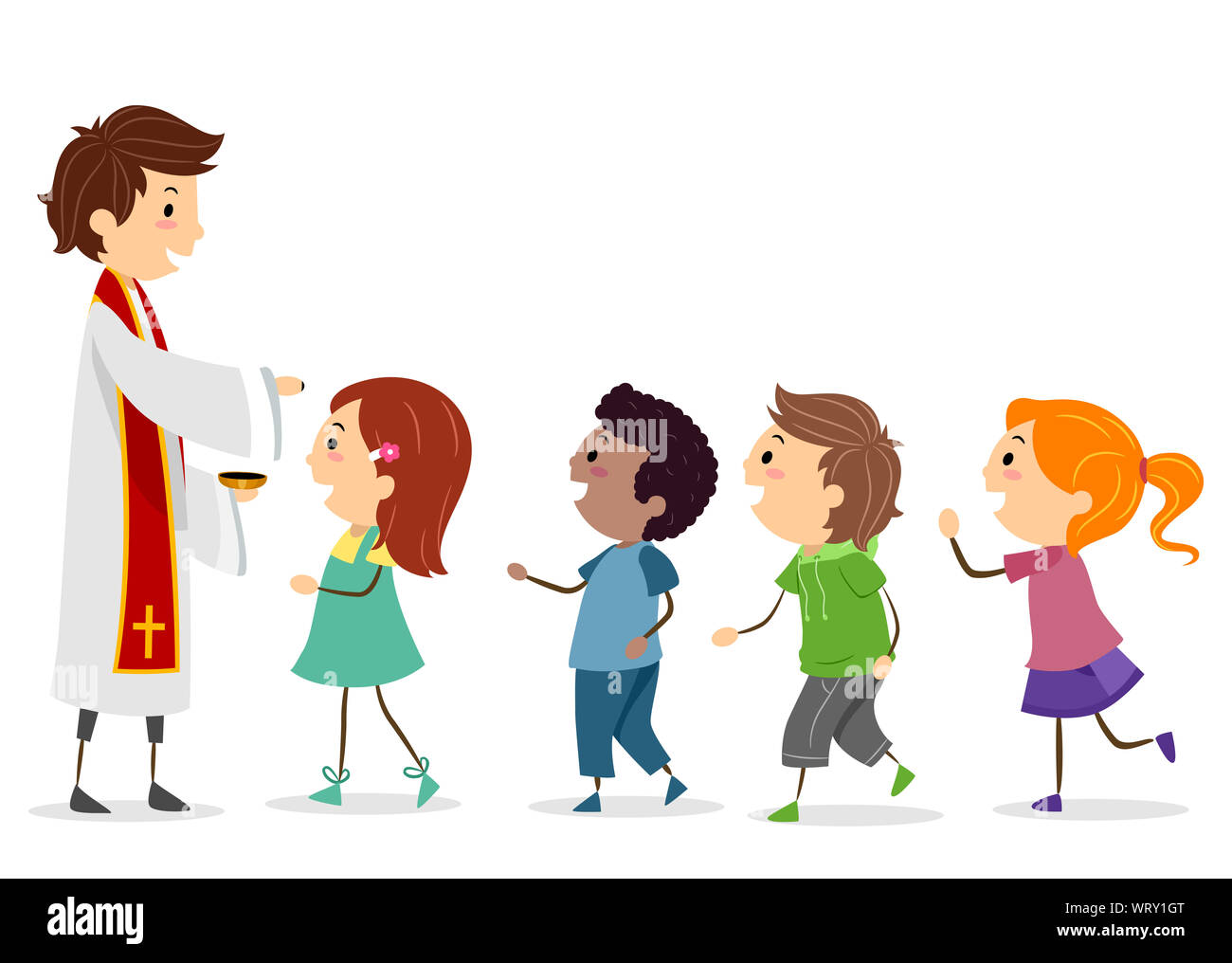 Illustration of Stickman Kids Falling in Line to Receive Ashes on ...