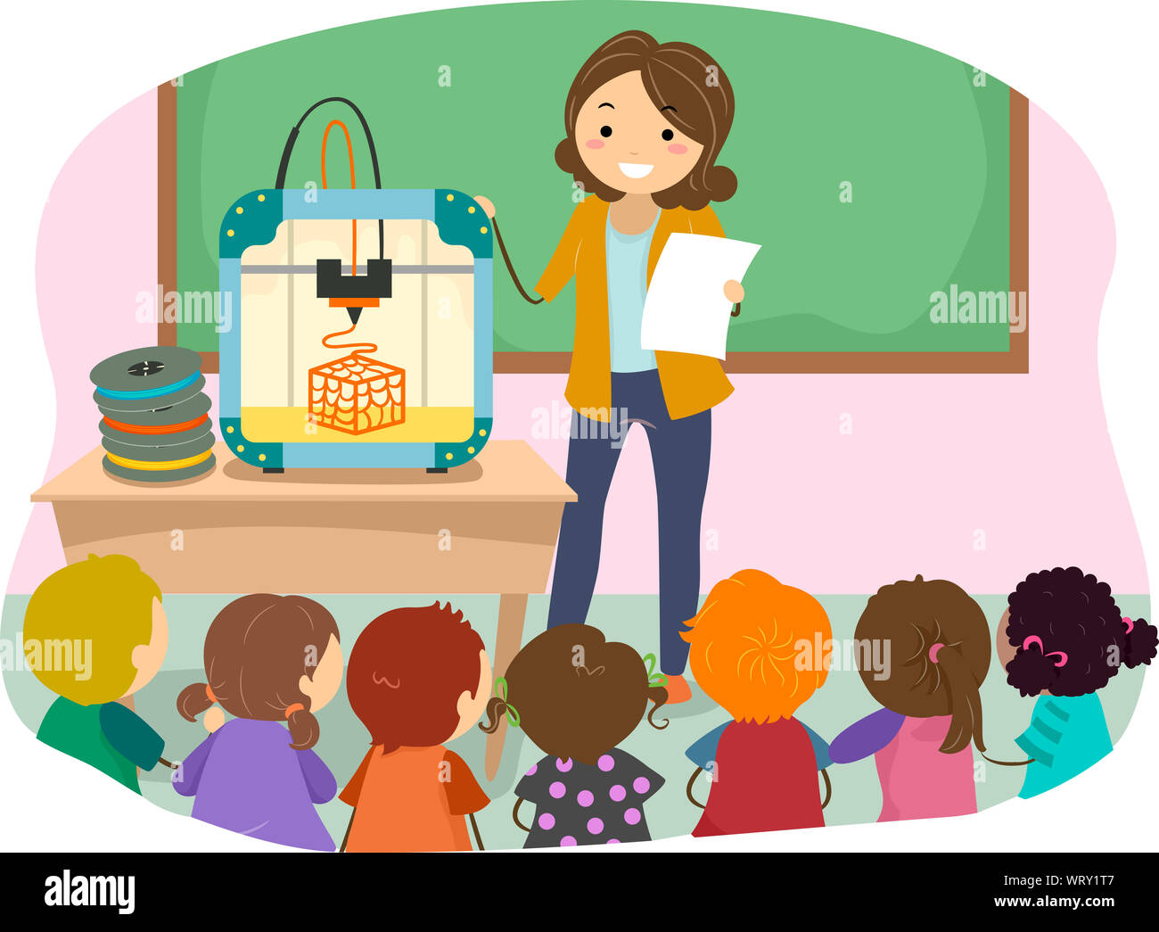 Children Listening To Teacher Cartoon