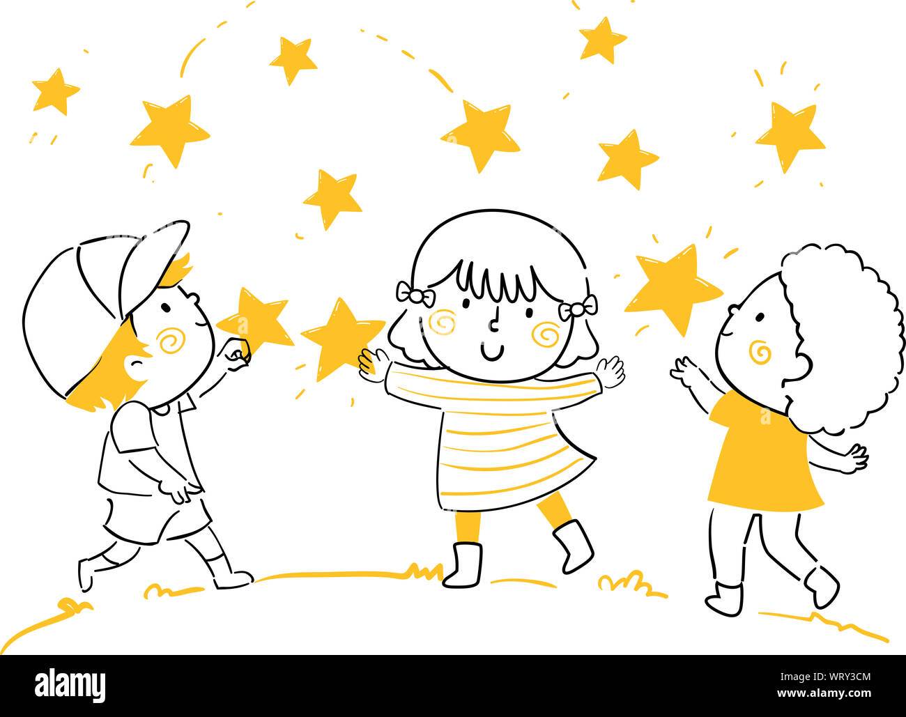 Illustration of Kids Having Fun Outdoors and Catching Stars Stock Photo ...