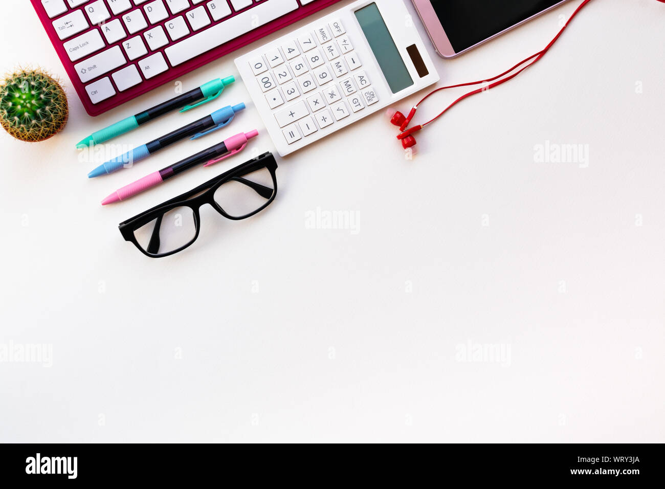 Office materials isolated on white paper background, Modern office life ...