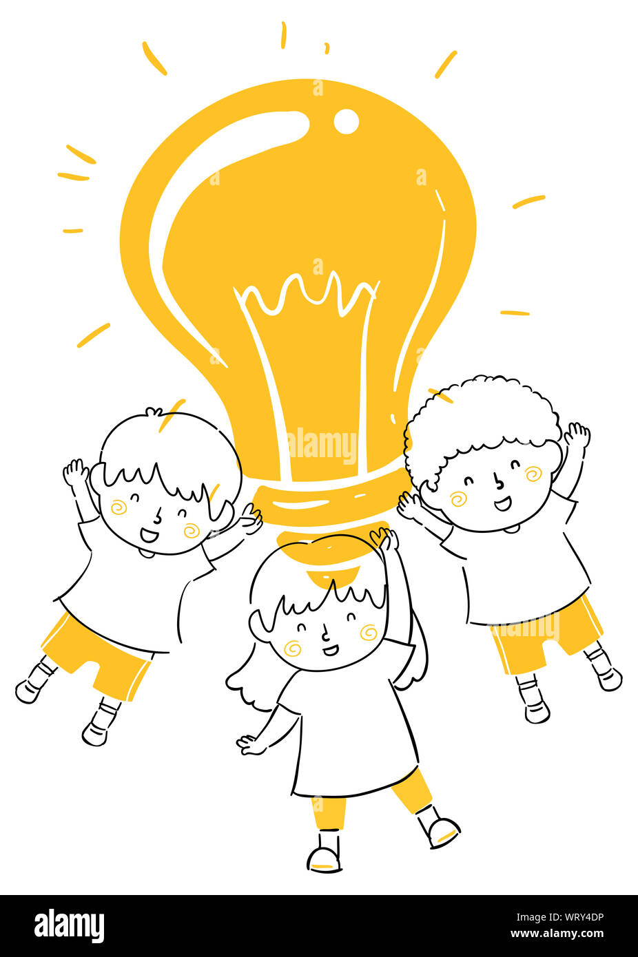 Illustration of Kids Holding a Big Light Bulb Stock Photo - Alamy