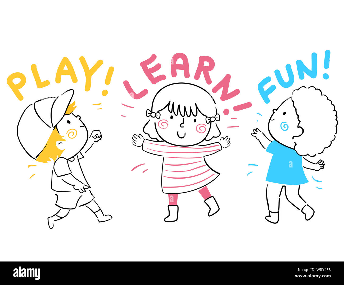 Illustration of Kids with Play Learn Fun Lettering Stock Photo - Alamy