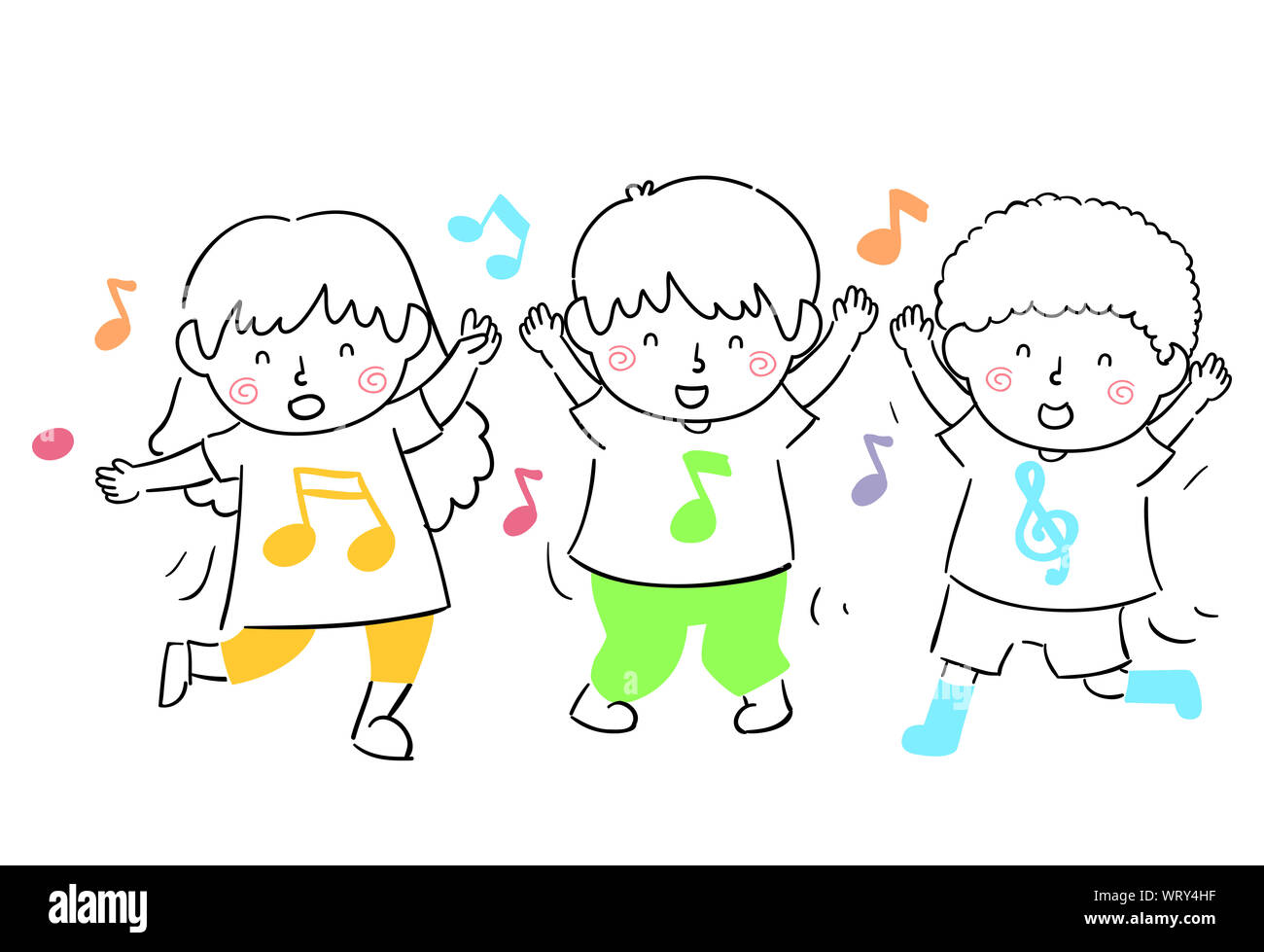 Illustration of Kids Dancing and Having Fun with Music Notes Stock ...