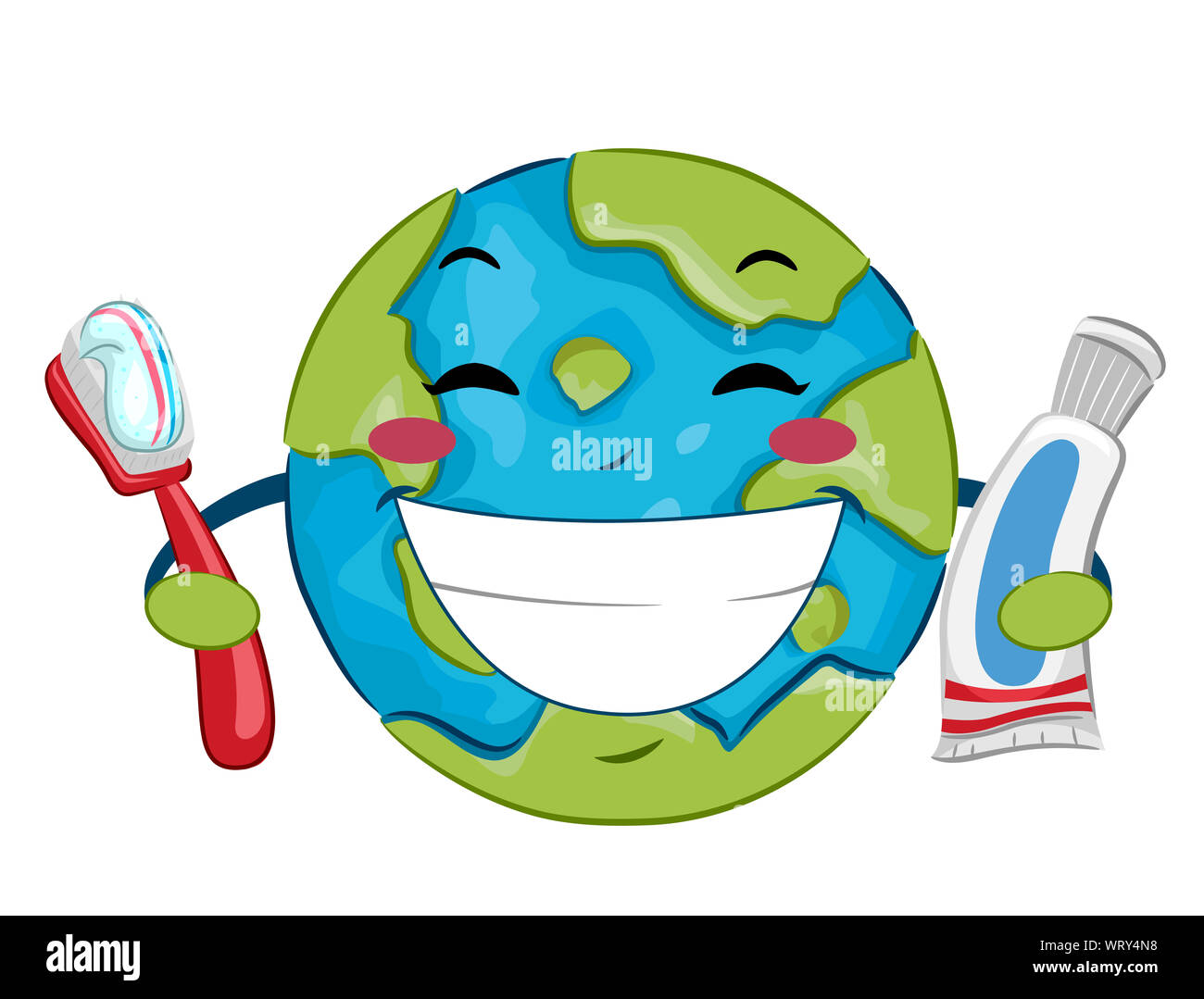 Illustration of an Earth Mascot Holding a Toothbrush and Toothpaste for ...
