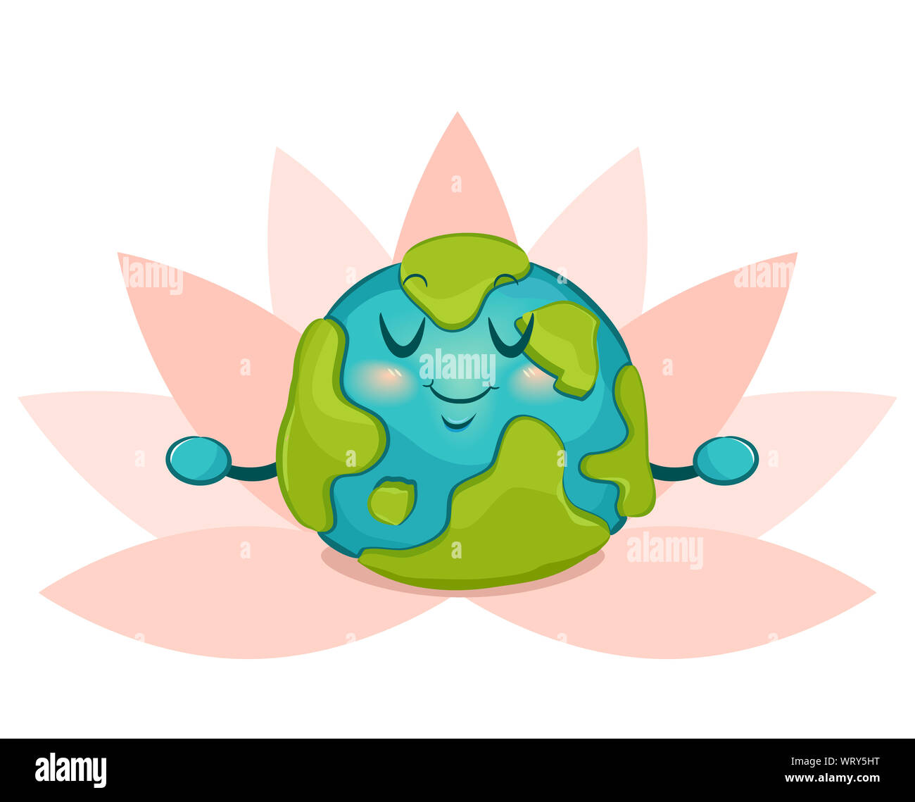 Illustration of a Big Fat Earth in Lotus Yoga Pose with Lotus Flower ...