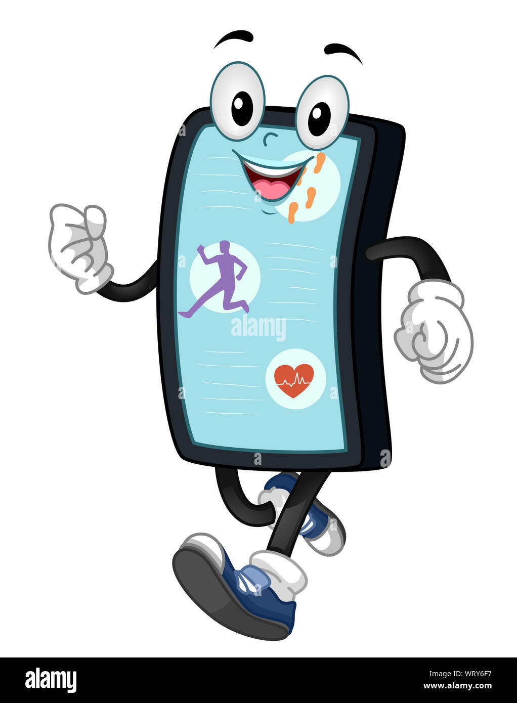 Illustration of a Mobile Mascot Running with Fitness App on Screen ...