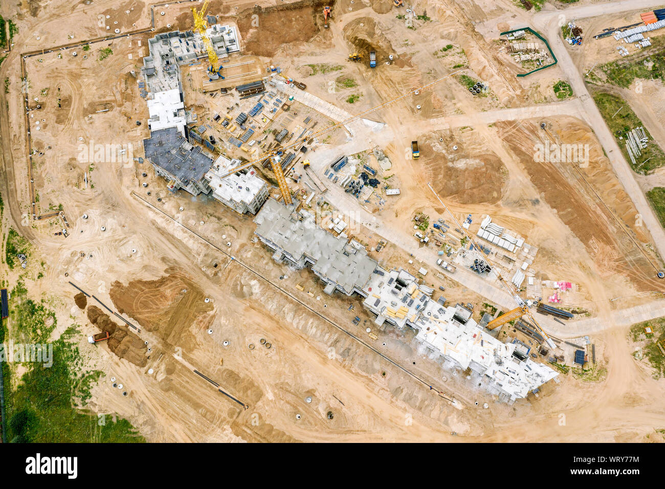 aerial top view of construction site. construction of new building in ...