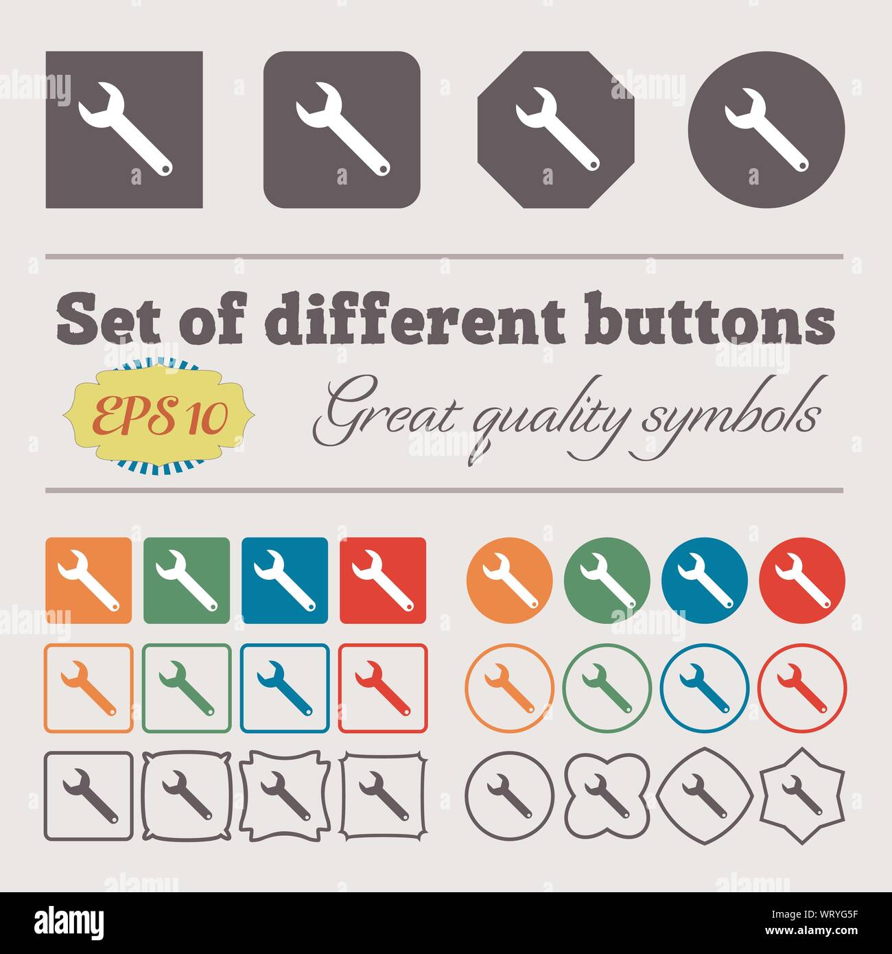 Wrench key sign icon. Service tool symbol. Big set of colorful, diverse ...