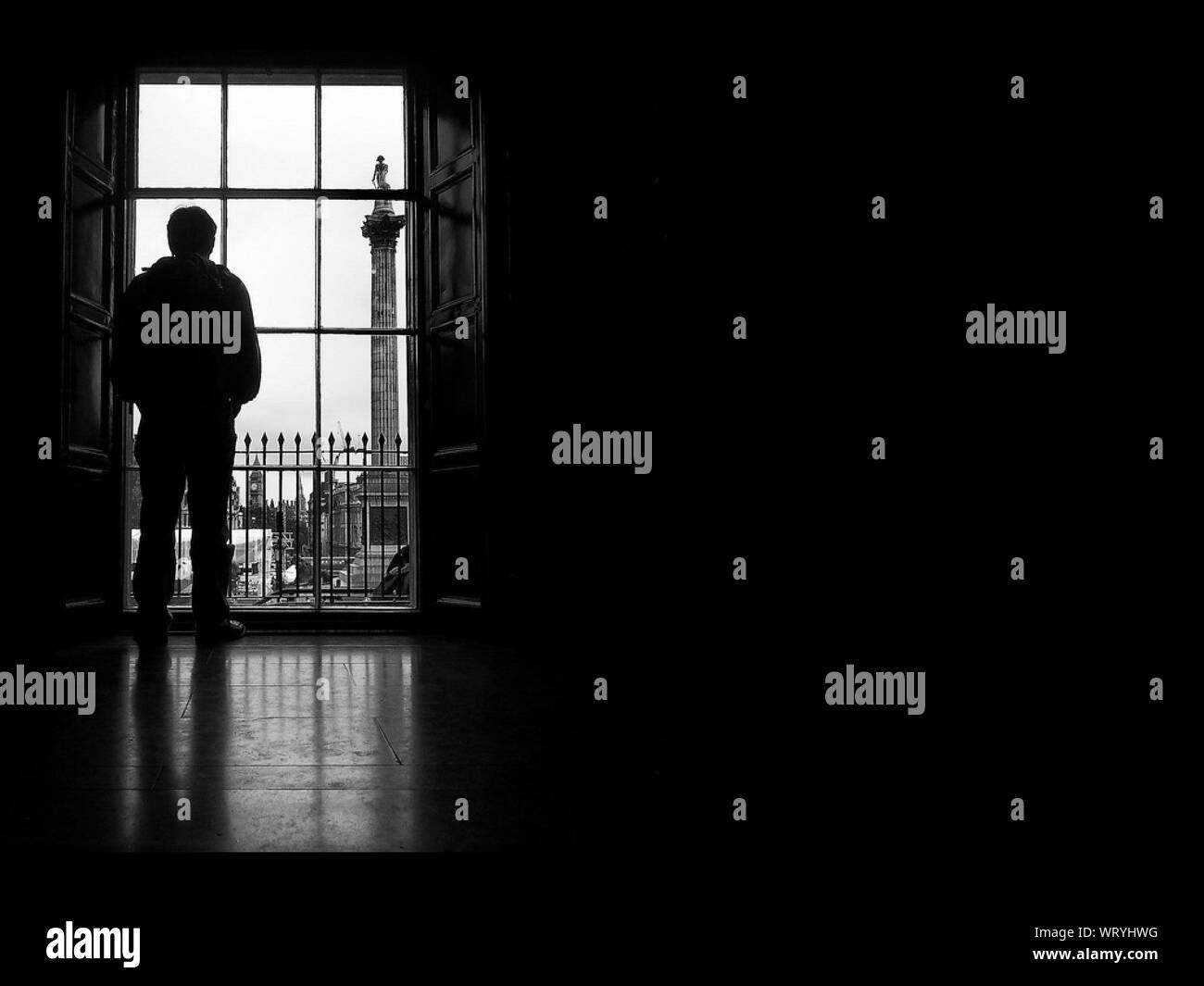 Staring at window silhouette Black and White Stock Photos & Images - Alamy
