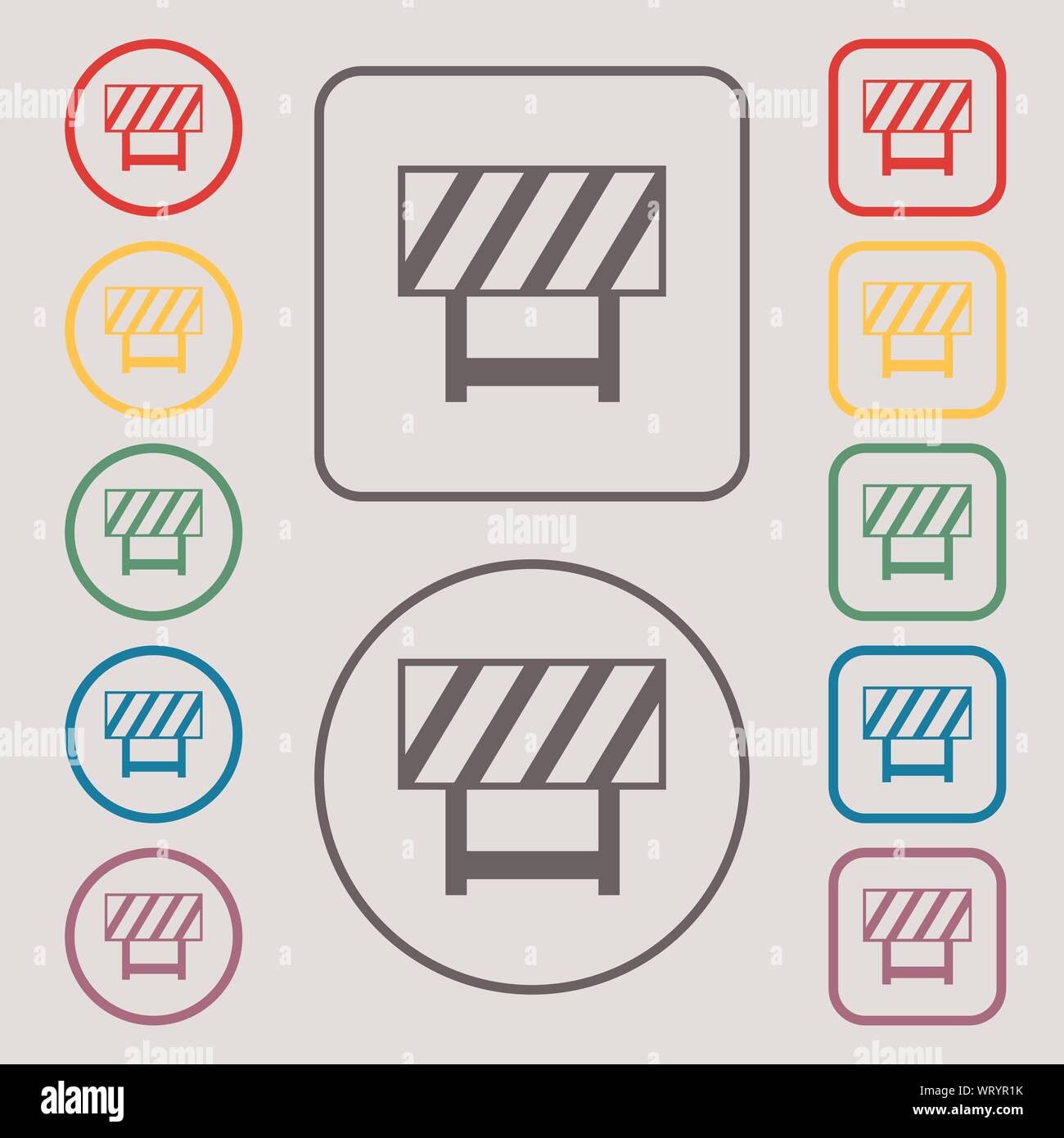 road barrier icon sign. Symbols on the Round and square buttons with ...