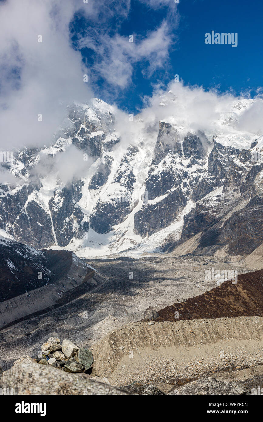 View of the Kanchenjunga peak on the trekking route to Gochela pass in ...