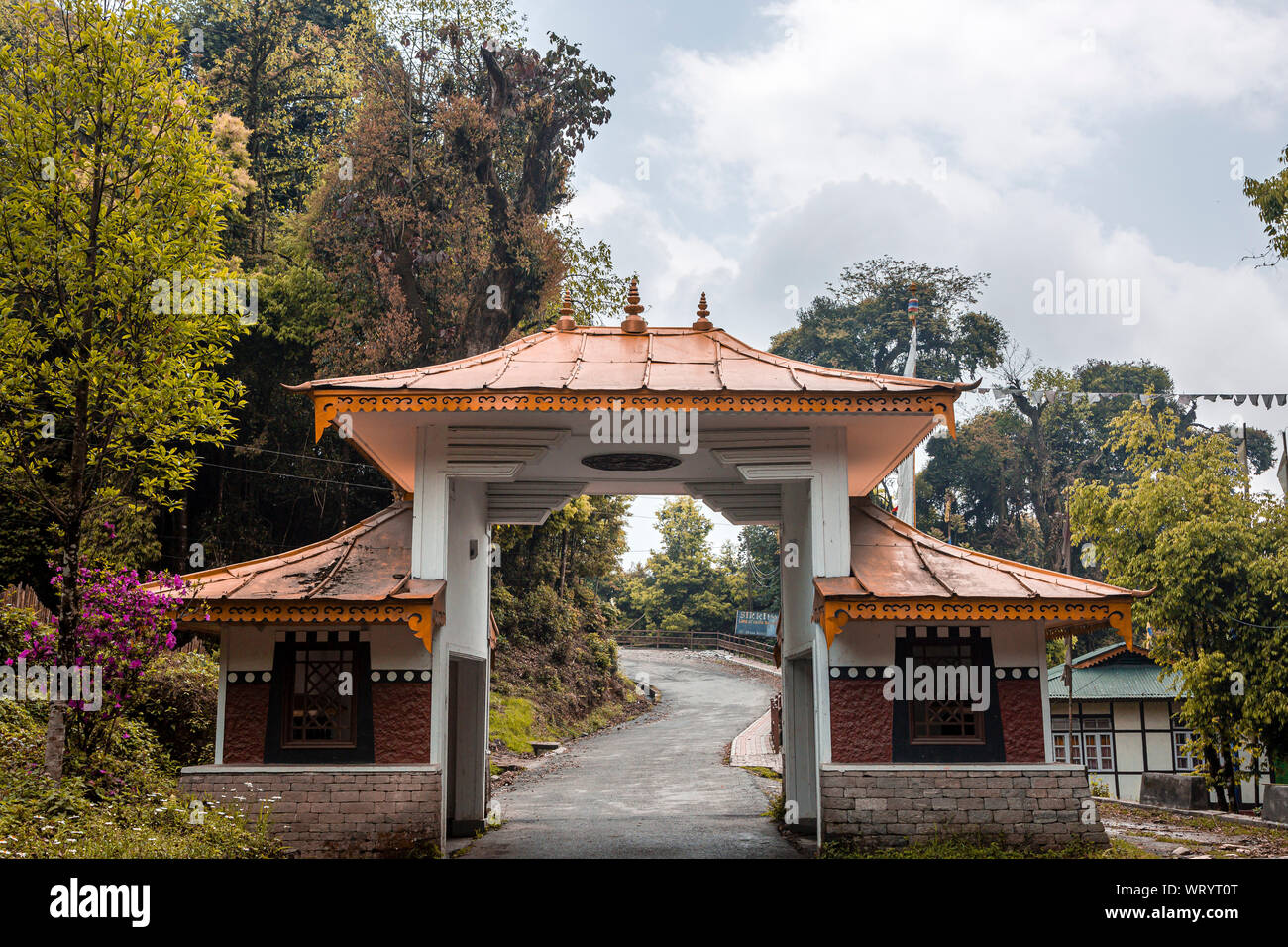 Entrance gate leading to the Pemayangtse monastery in the town of ...