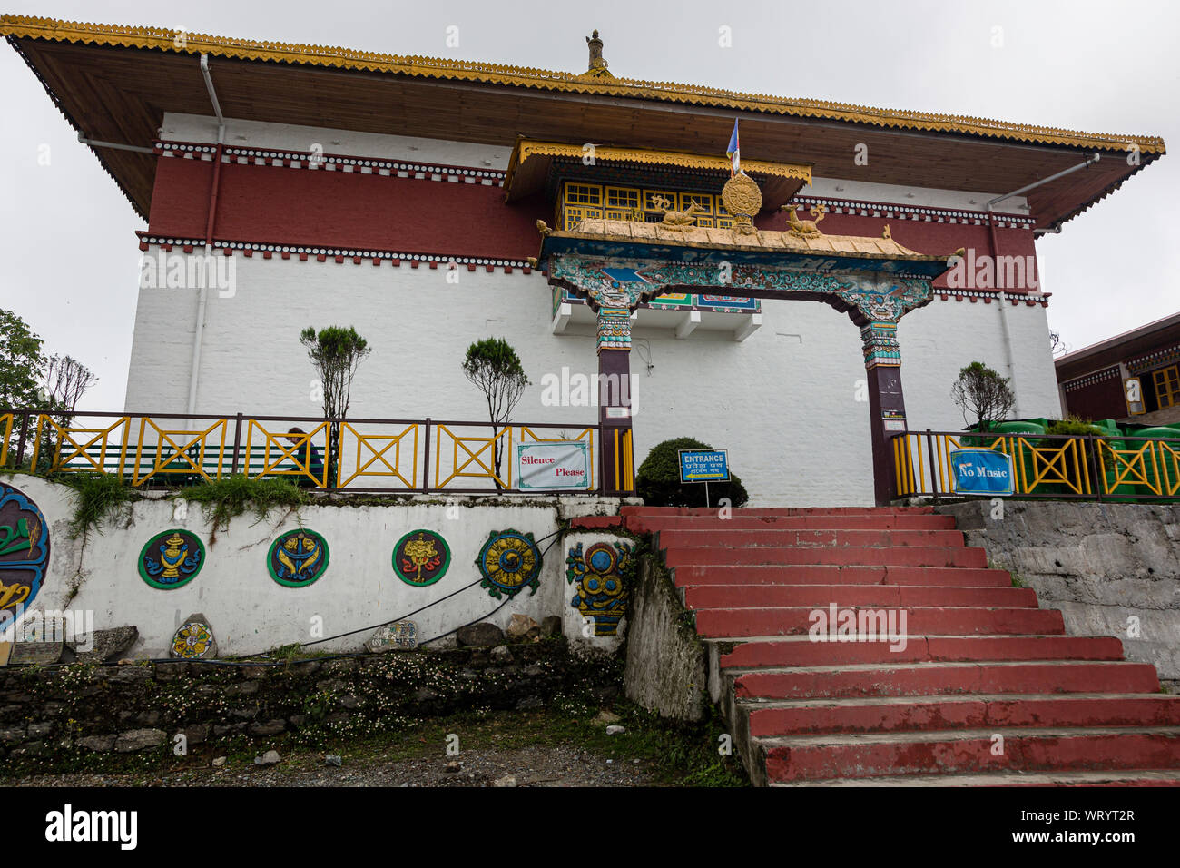 Steps leading up to Pemayangtse monastery in the town of Pelling in the ...