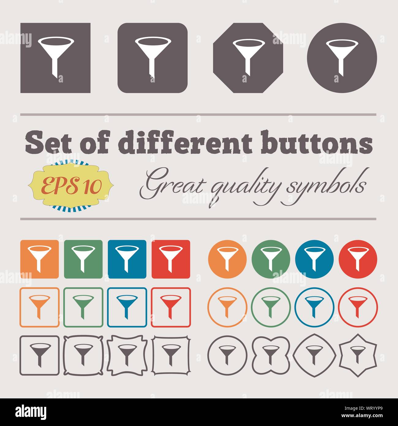 Funnel icon sign. Big set of colorful, diverse, high-quality buttons ...