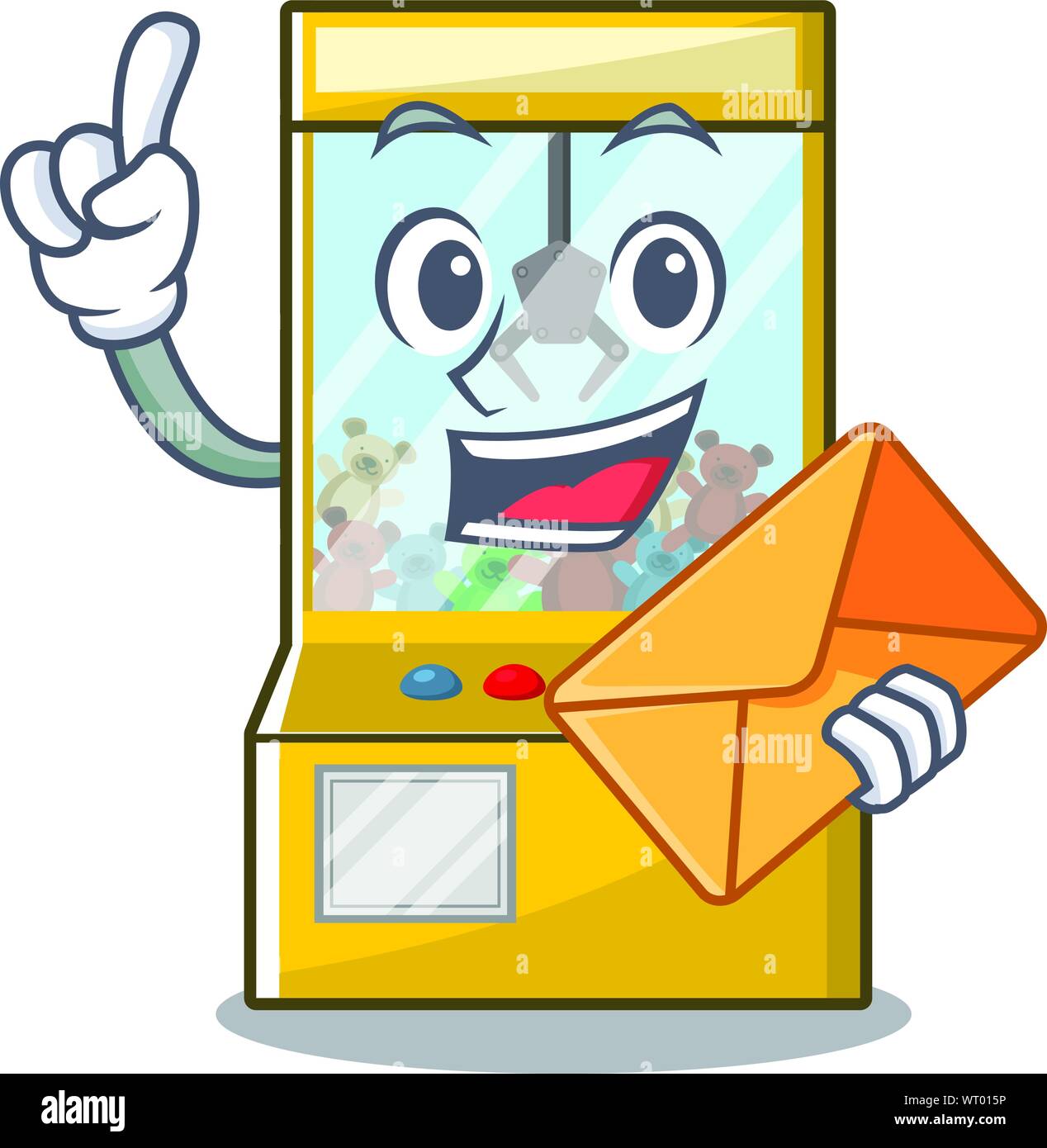With envelope crane game cartoon shape on character vector illustration ...