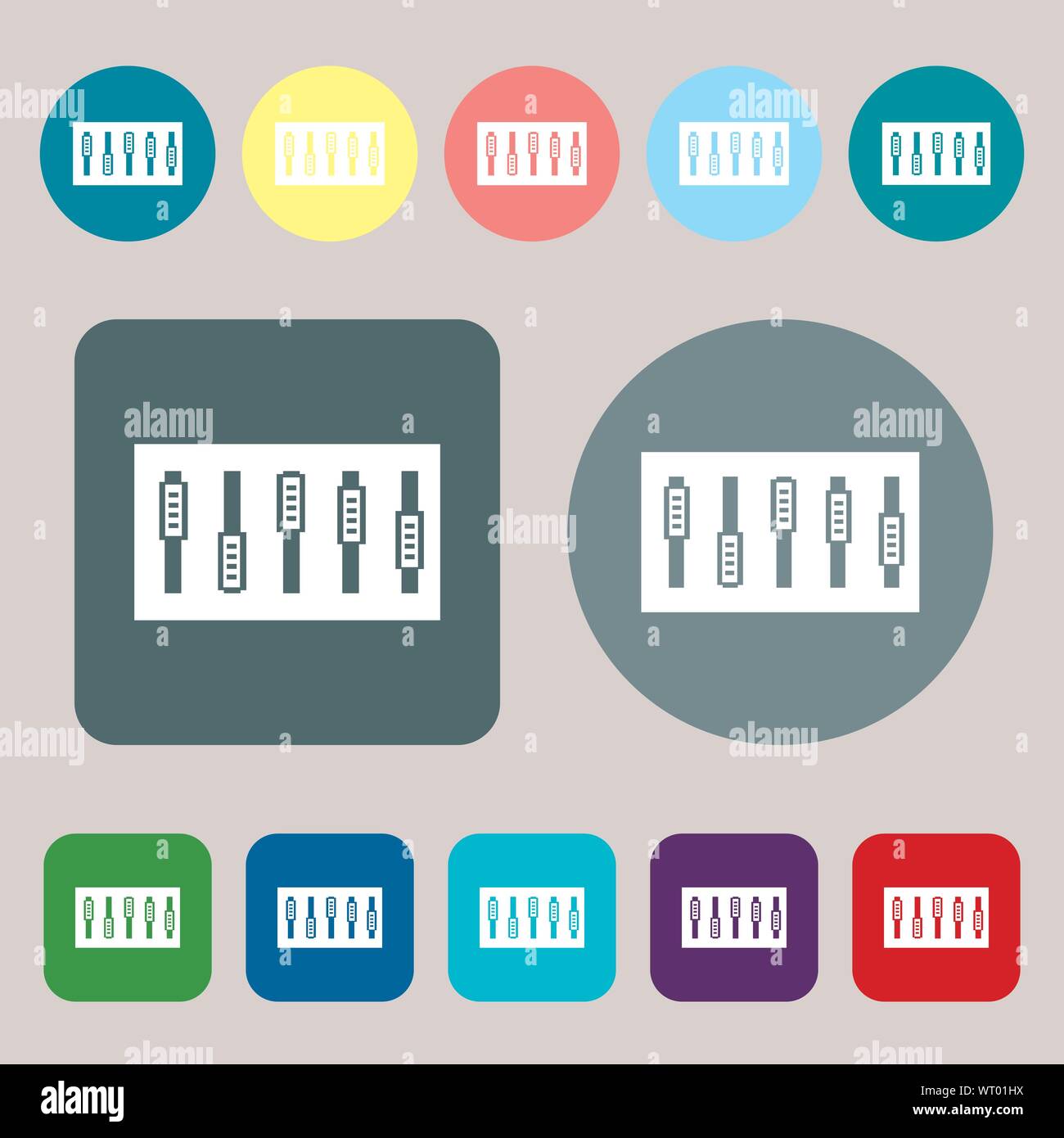 Dj console mix handles and buttons icon symbol. 12 colored buttons ...