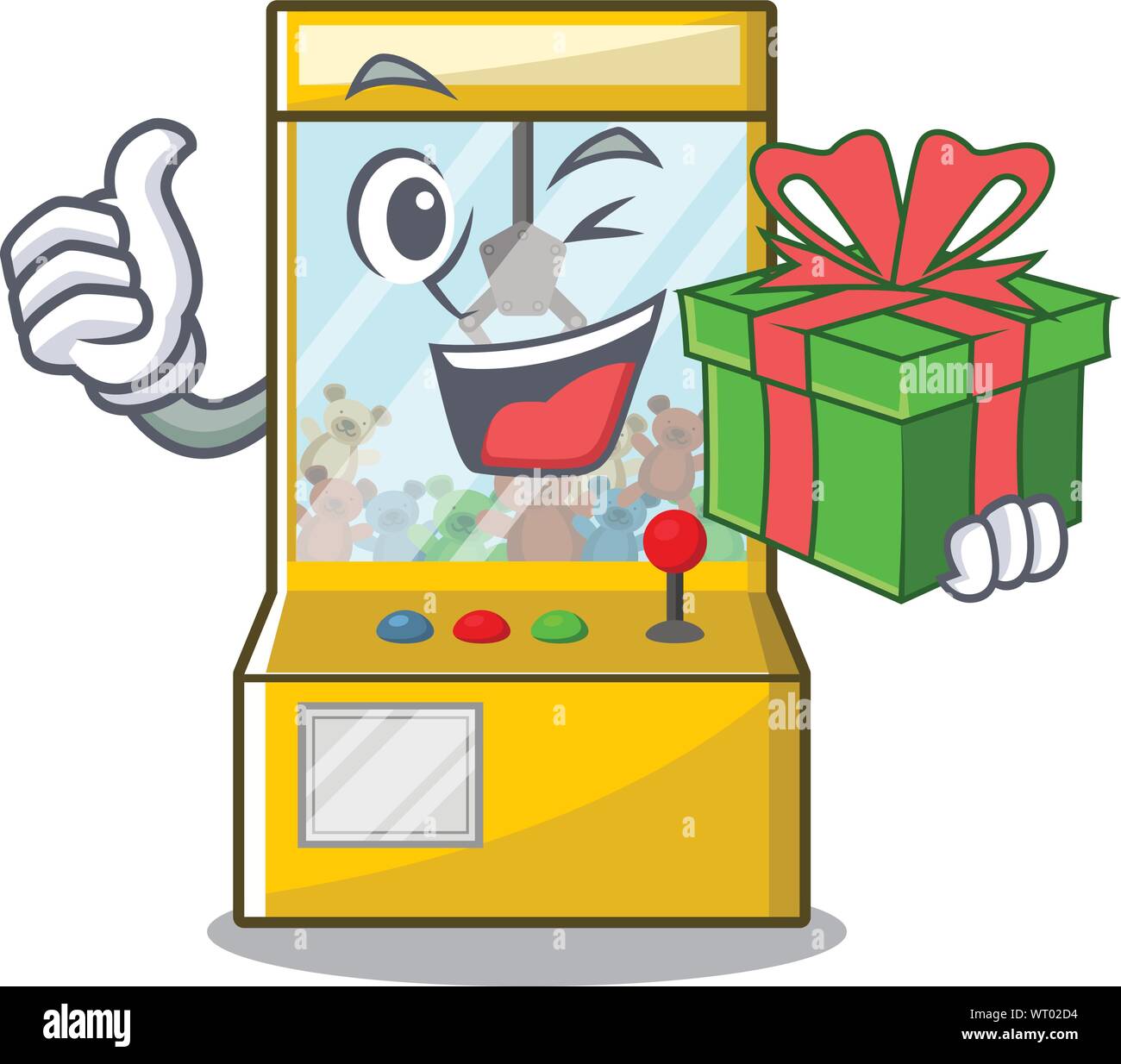 With gift crane game mascot on a cartoon vector illustration Stock ...