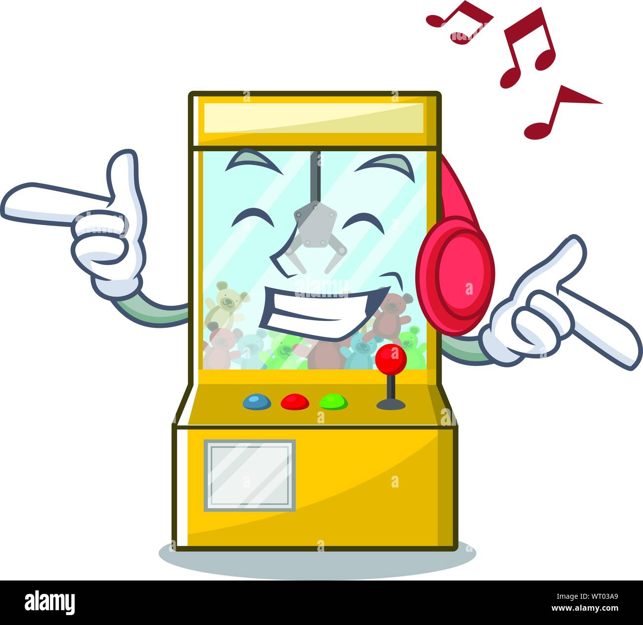 Listening music crane game mascot on a cartoon vector illustration ...