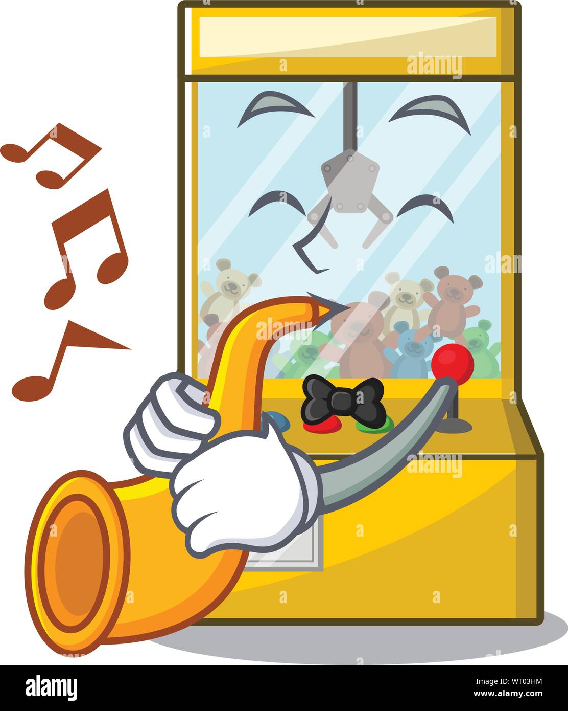 With trumpet crane game mascot on a cartoon vector illustration Stock ...
