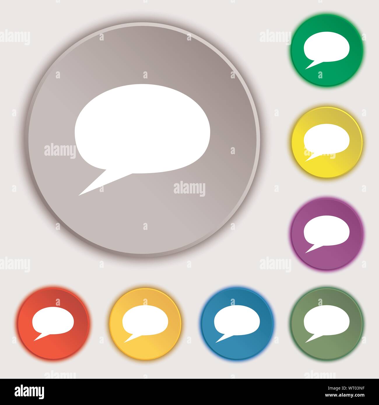 Speech bubble icons. Think cloud symbols. Symbols on eight flat buttons ...