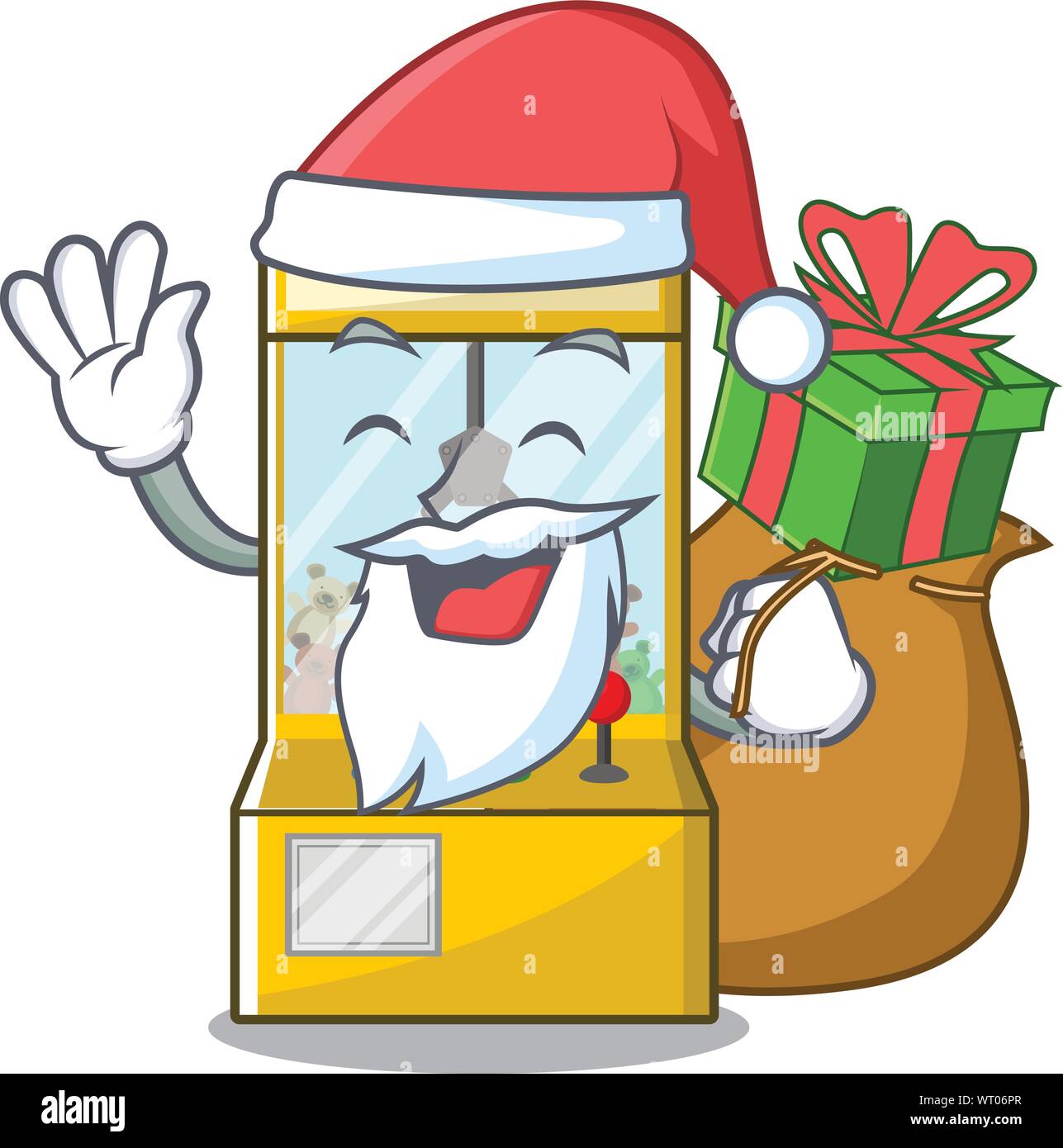Santa with gift miniature crane game in shape characters vector ...