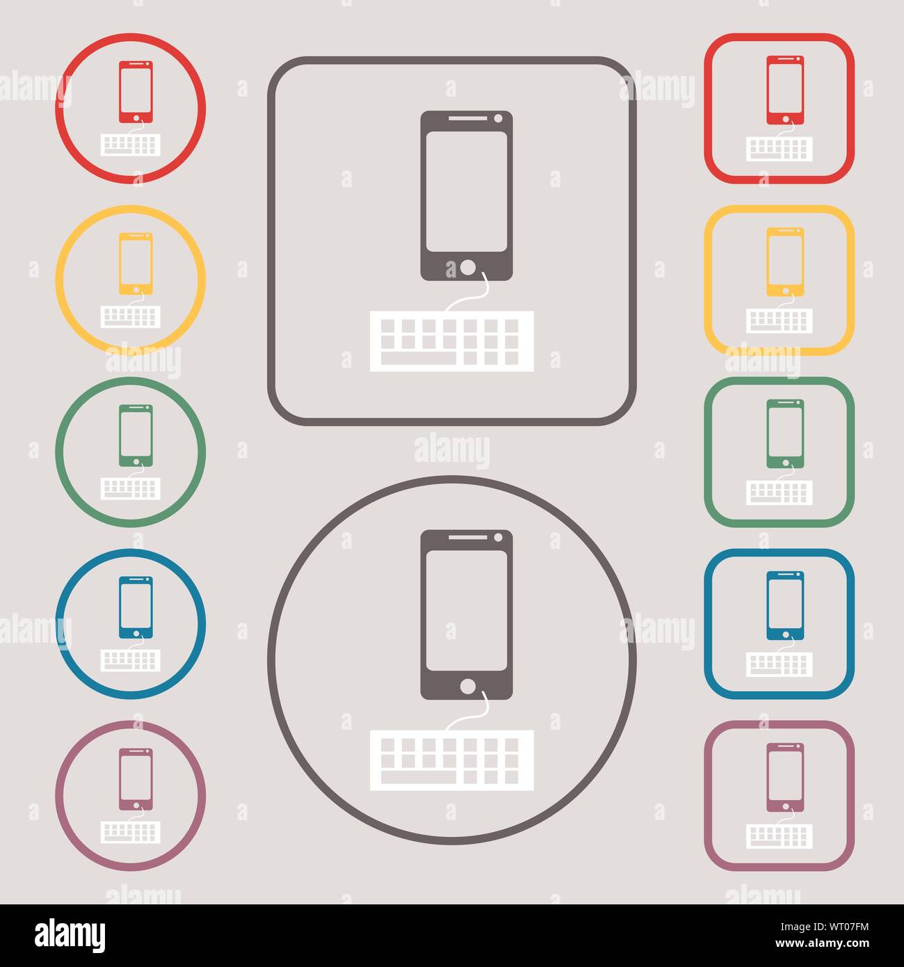 Computer keyboard and smatphone Icon. Symbols on the Round and square ...