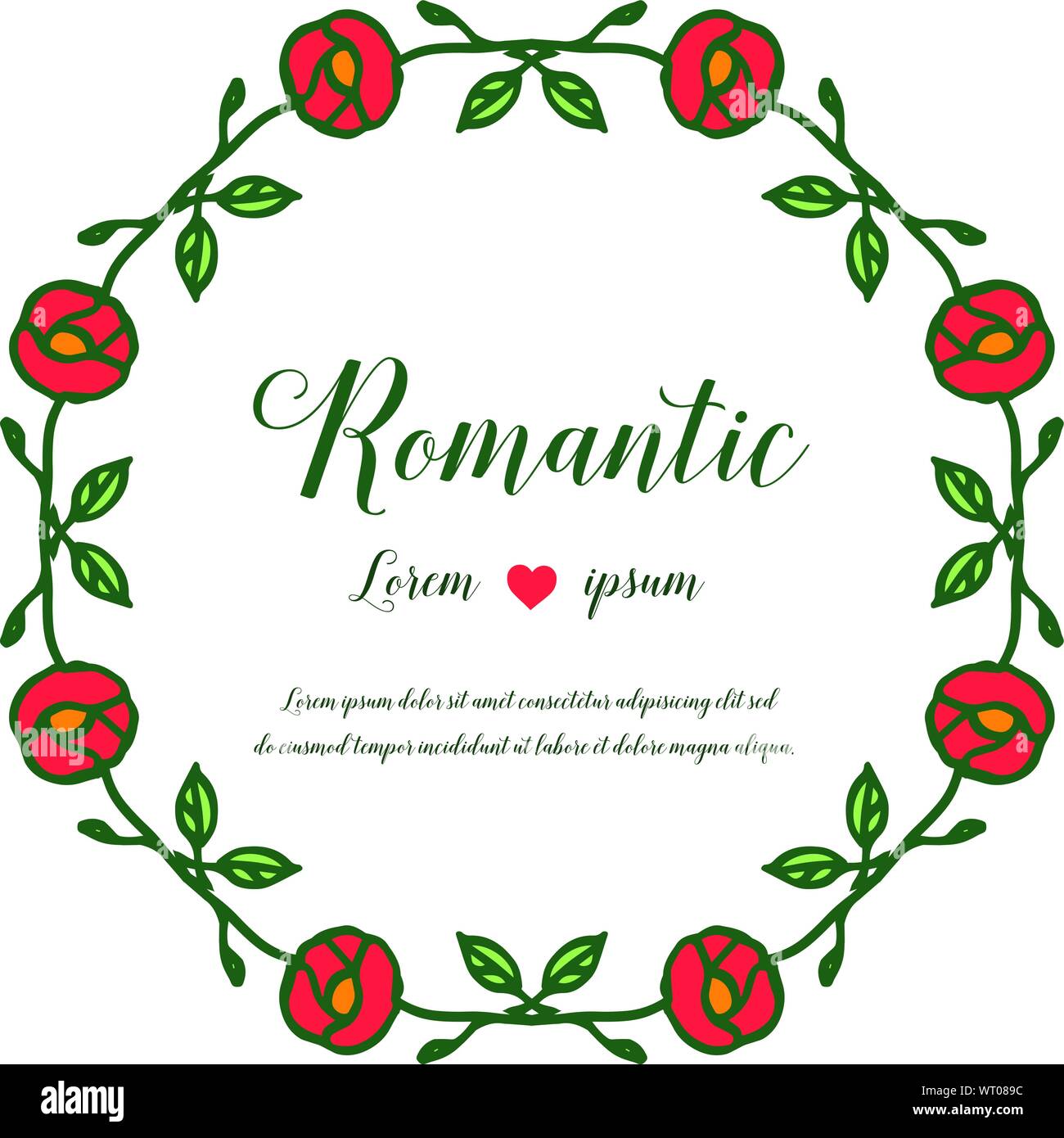 Wedding design card romantic with element of red flower frame. Vector ...