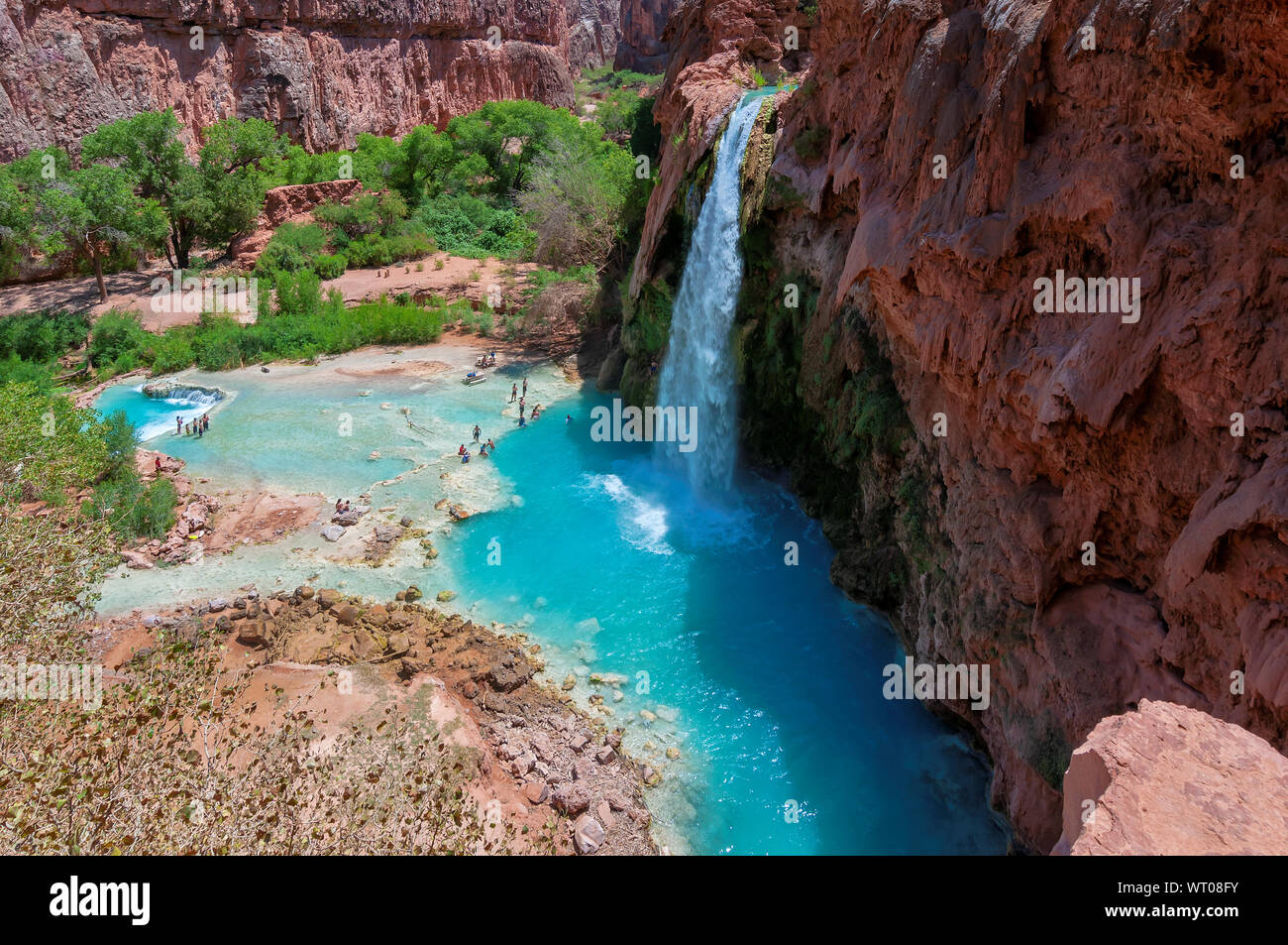 Havasu Falls - blue waterfalls in the Grand Canyon, Arizona Stock Photo ...