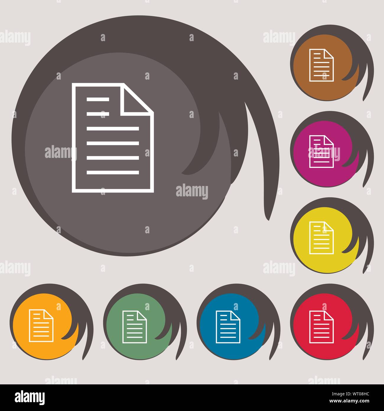 Text file sign icon. File document symbol. Symbols on eight colored ...