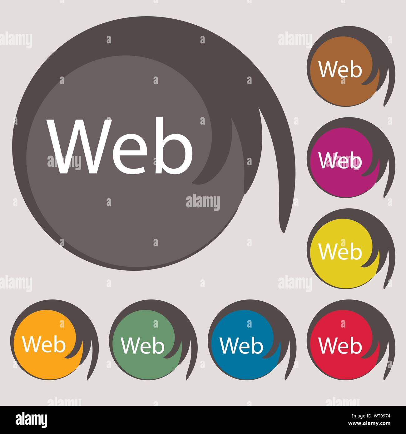 Web sign icon. World wide web symbol. Symbols on eight colored buttons ...