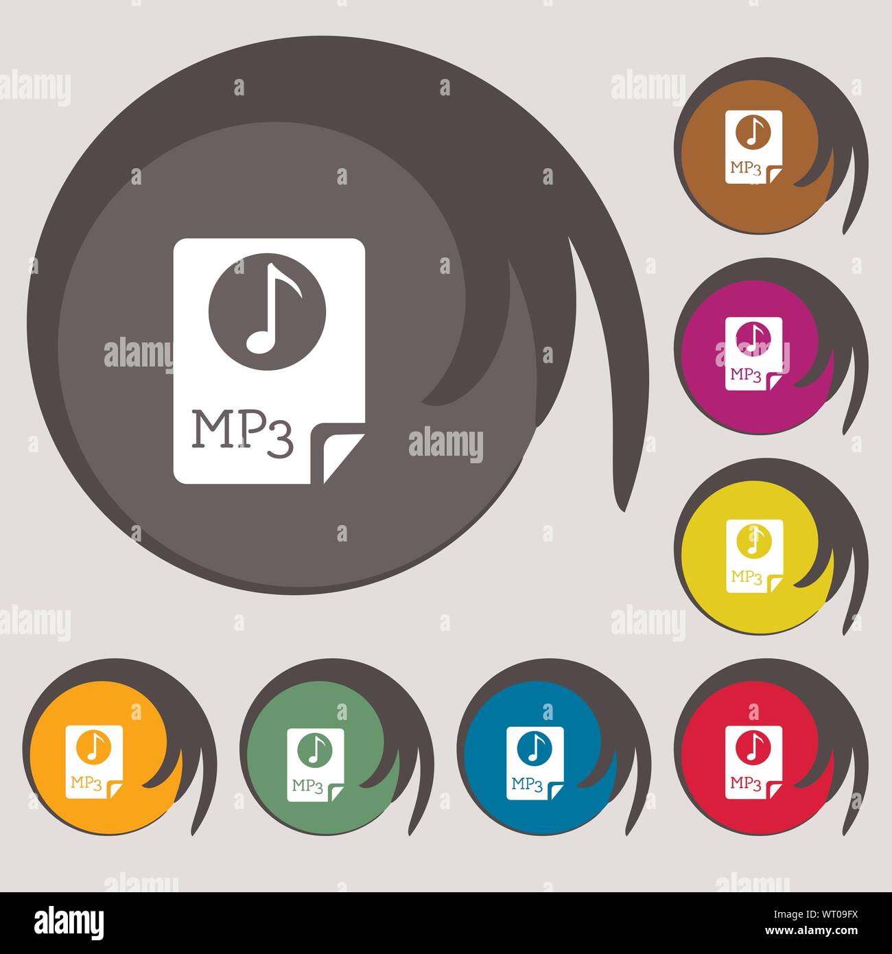 Audio, MP3 file icon sign. Symbols on eight colored buttons. Vector ...