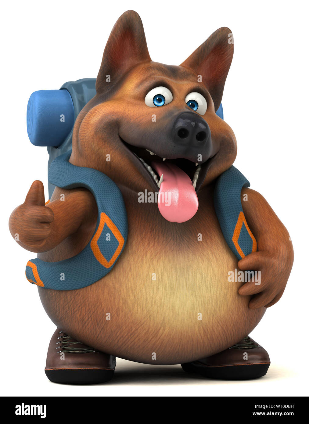 Fun backpacker german shepherd dog cartoon character Stock Photo - Alamy