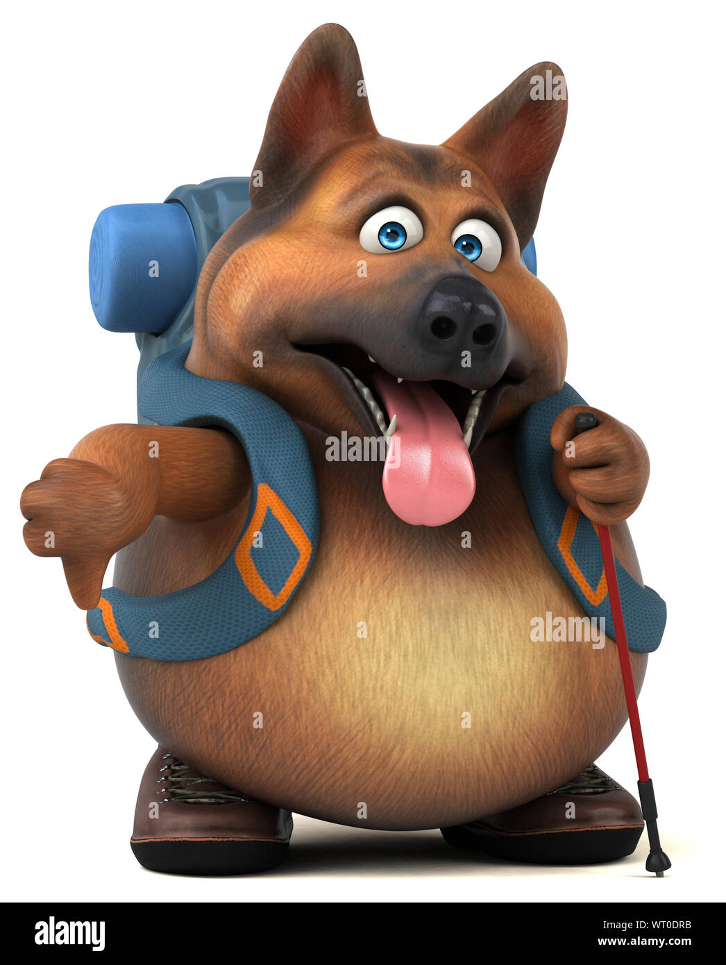 Fun backpacker german shepherd dog cartoon character Stock Photo - Alamy