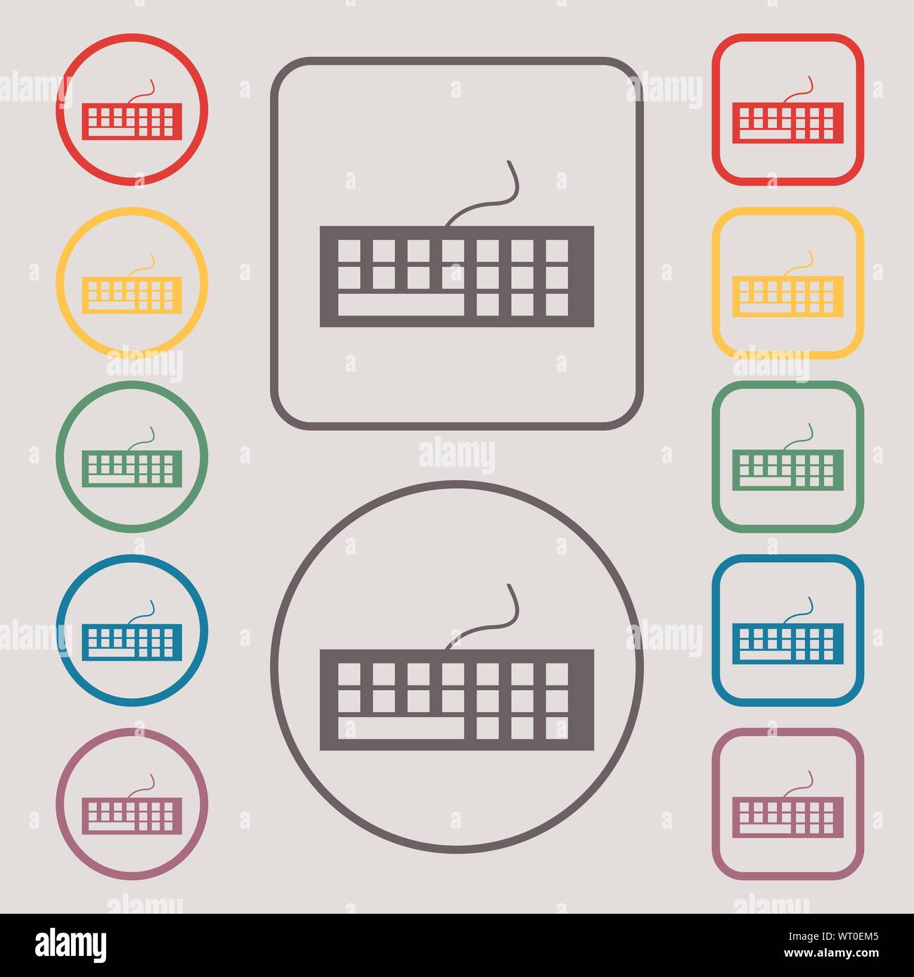 Computer keyboard Icon. Symbols on the Round and square buttons with ...