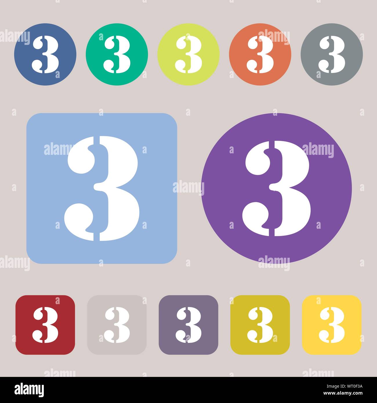 Third place award sign. Winner symbol. Step three. 12 colored buttons ...