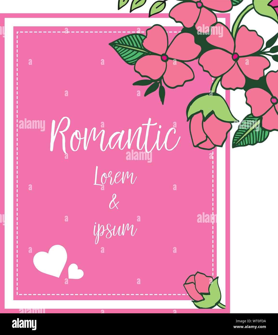 Vintage wedding card romantic with pink flower frame on a white ...